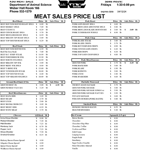 KSU Meat Lab Sales