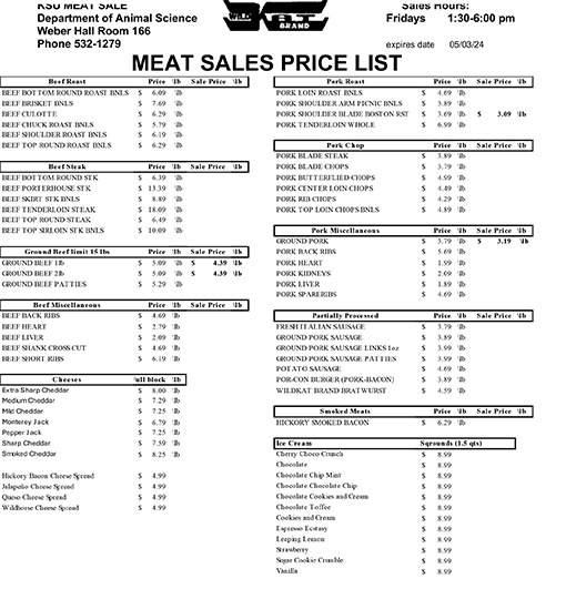 KSU Meat Lab Sales