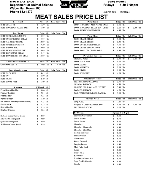 KSU Meat Lab Sales